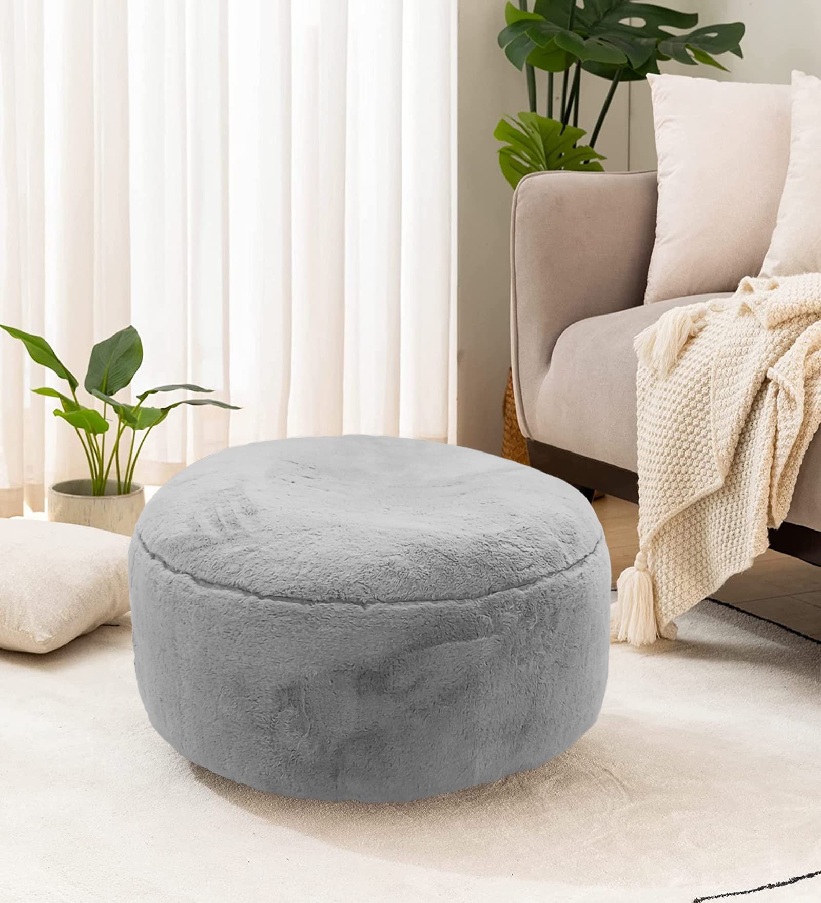 Mollismoons Fur Pouf Ottoman Round Poof Seat, Floor Bean Bag Chair ...