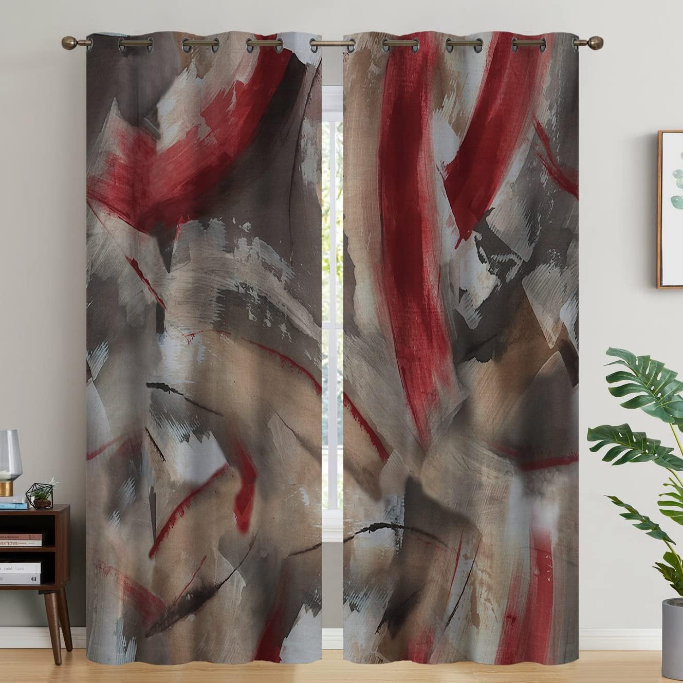 Amazon.com: peakman Blackout Curtains 84 inches Long, Red Curtains Grey ...