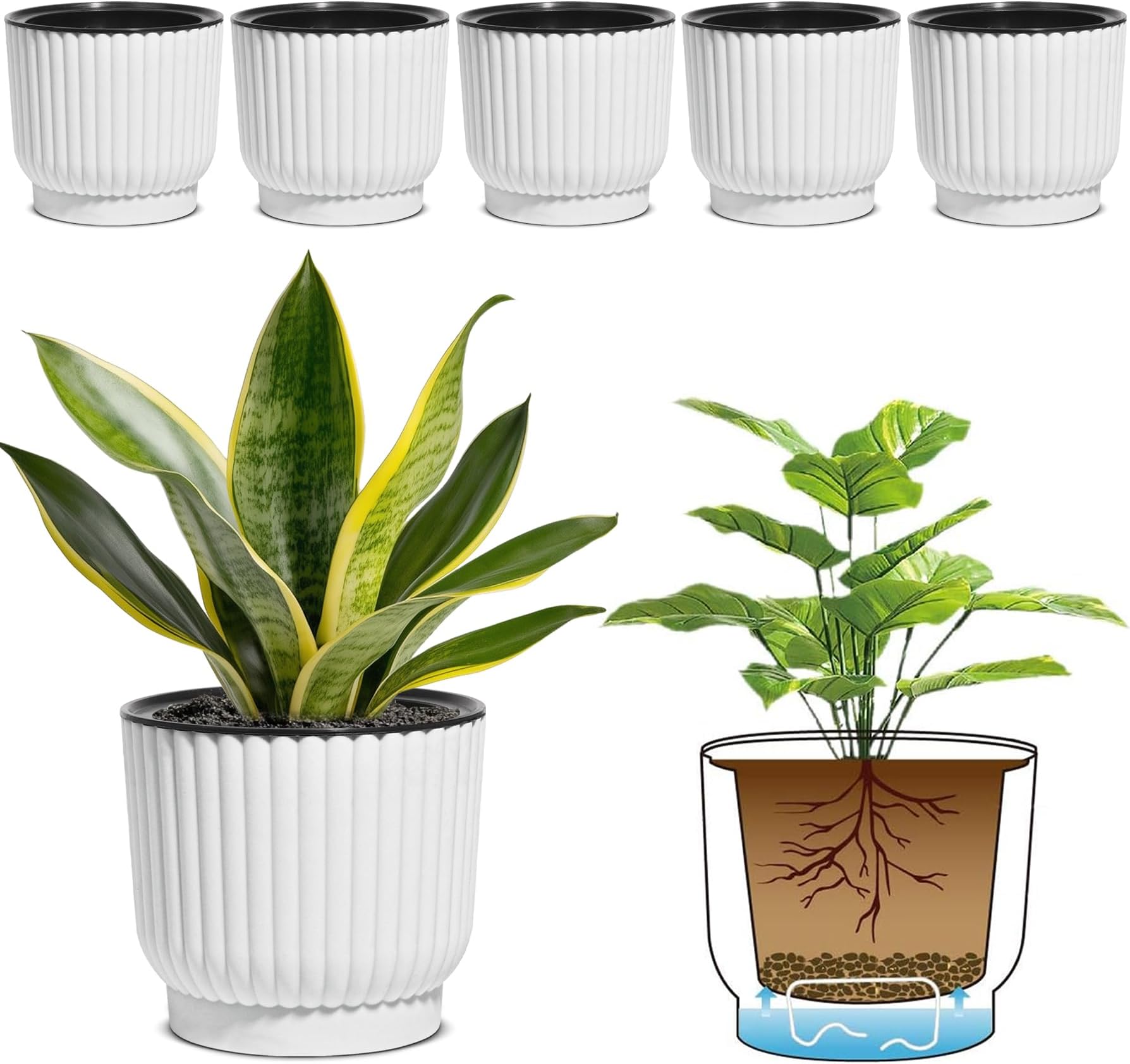 Amazon.com: ilohaus 8" Self Watering Plant Pot, Indoor Planter with ...