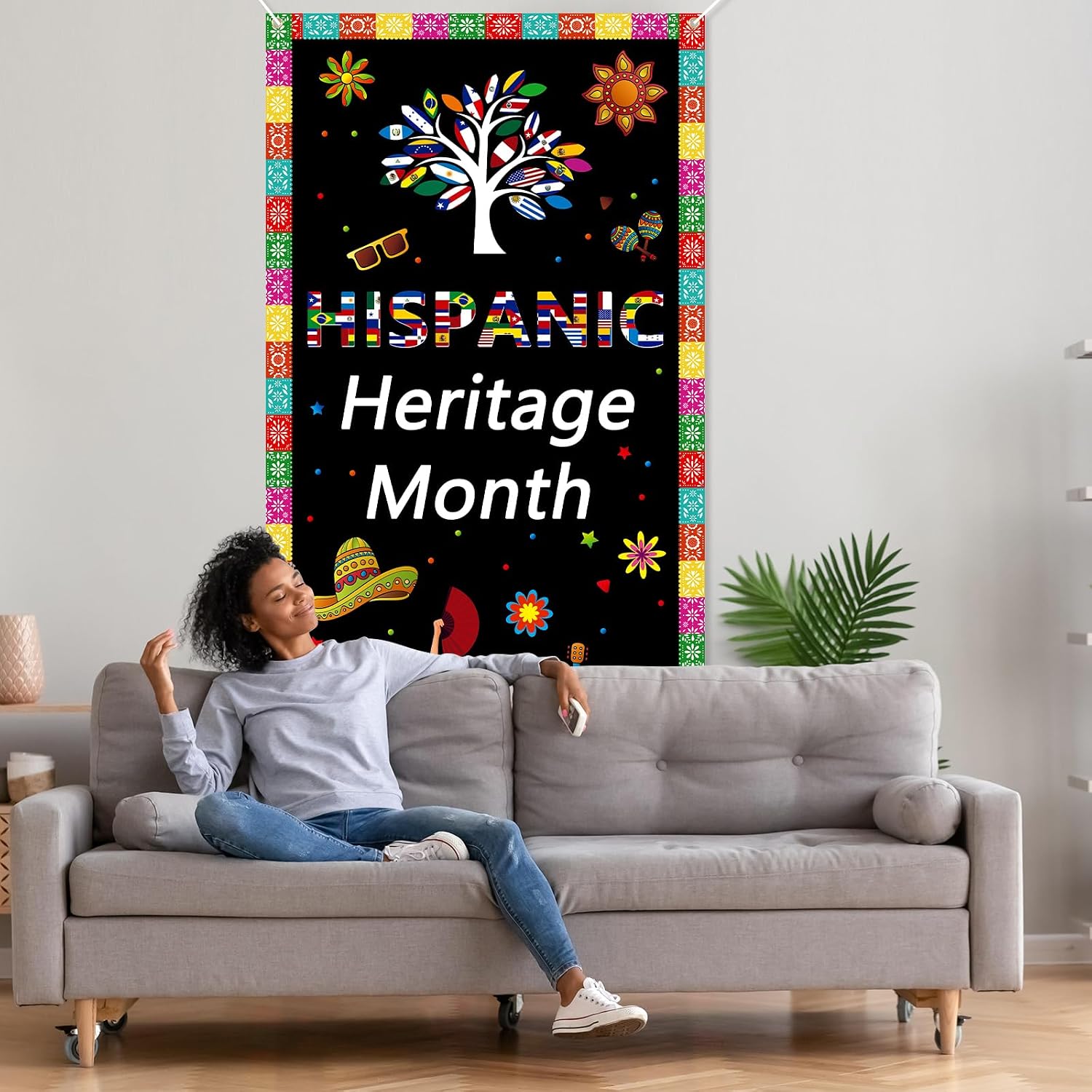 Decoración grande para puerta del mes de la herencia hispana, 6 x 2.9 ...