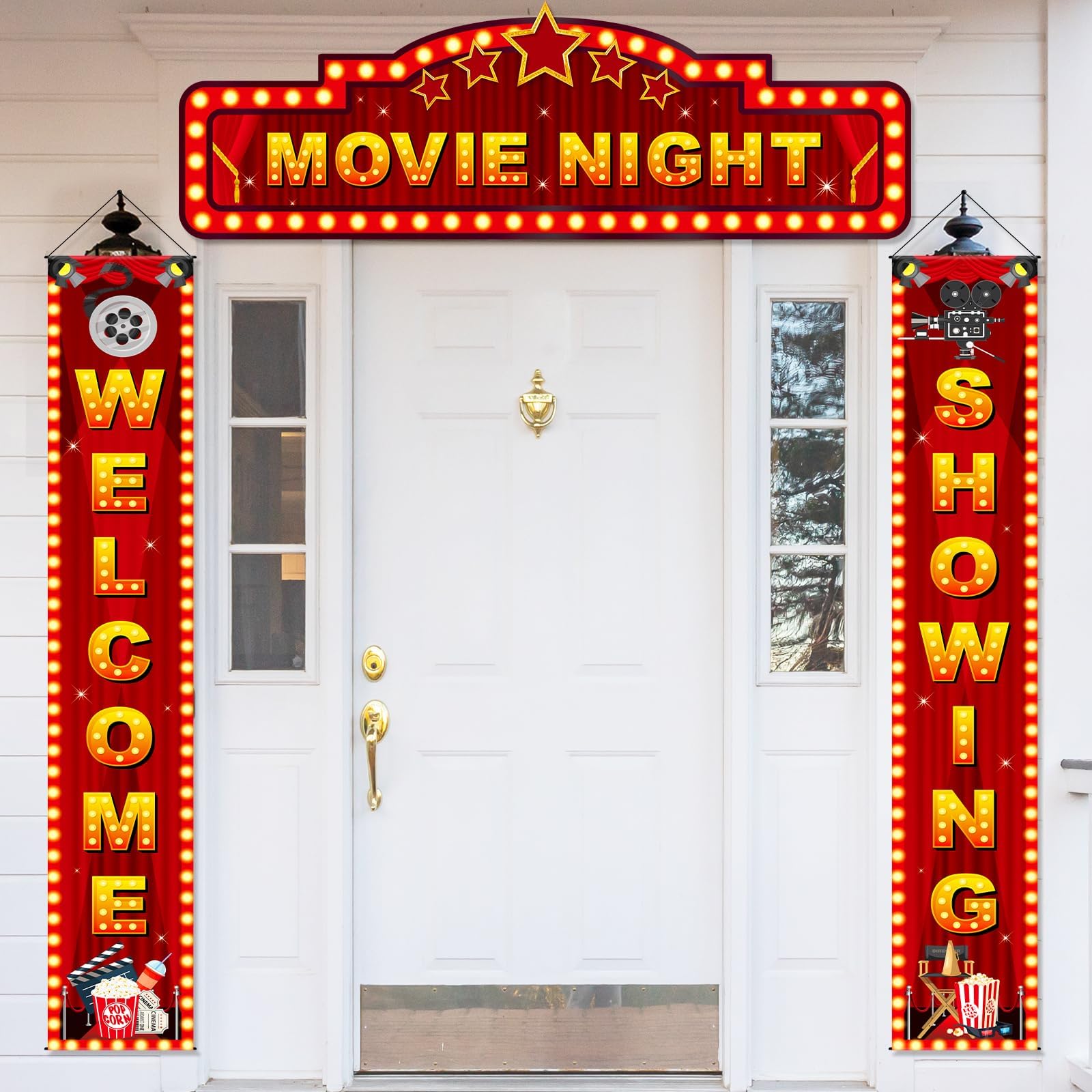 Amazon.com: Yiaoyinnz 3PCS Movie Night Porch Sign Banner Movie Theme ...
