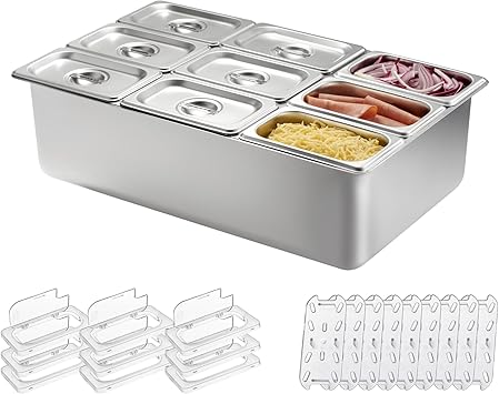 Amazon.com | CURTA Ice Chilled Condiment Serving Container (9 Pan), NSF ...