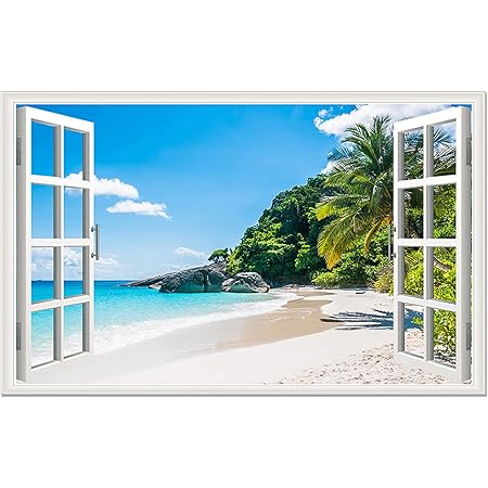 Amazon.com: Erllsino Beach Seascape Wall Sticker Tropical Beach Fake ...