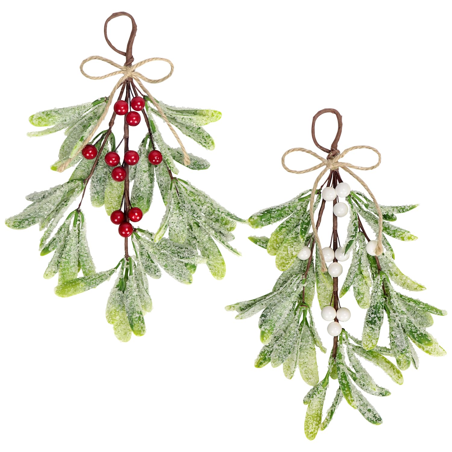 Amazon.com: Christmas Mistletoe Decorations Set of 2 Frosted Artificial ...
