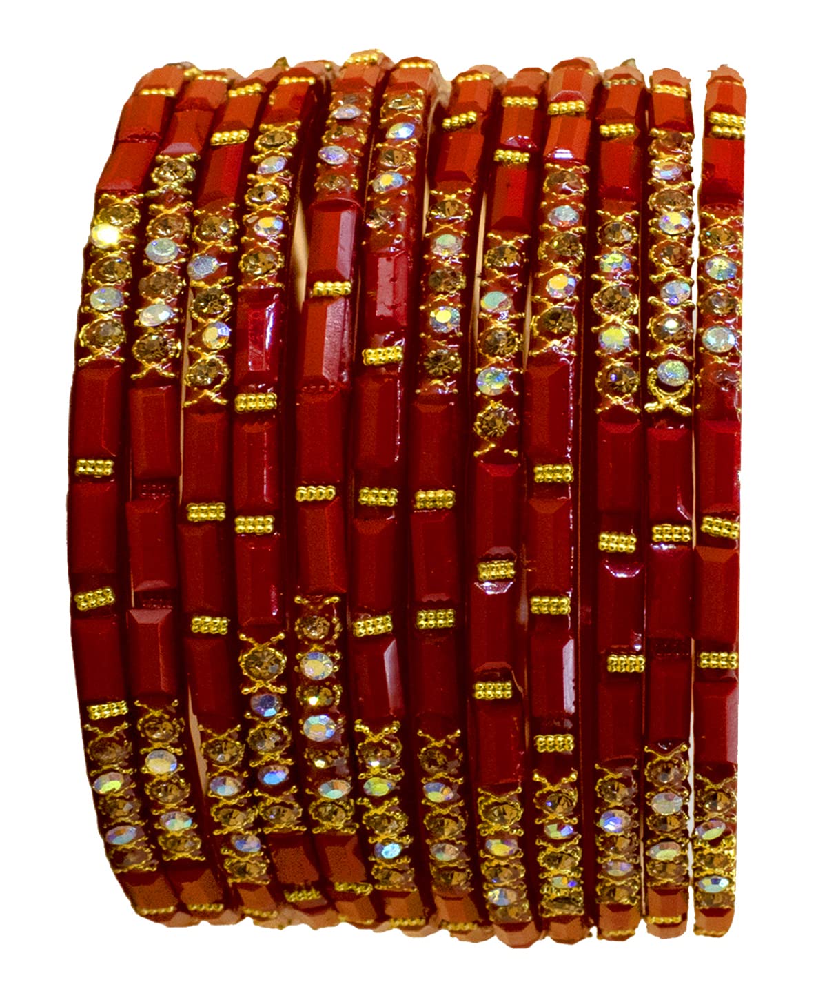 Buy The Golden Cascade Red/Tamatri Color Glass Bangles with Zircon ...