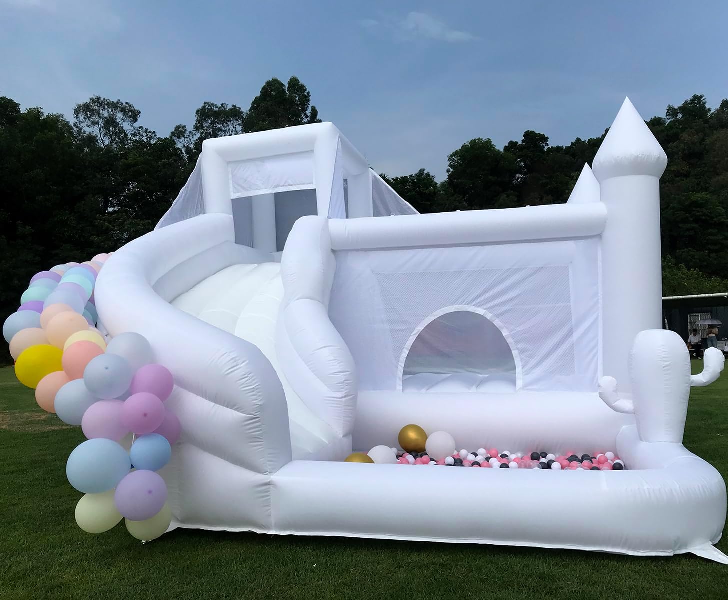 Amazon.com: 16FT White Bounce House Castle w/High Slide & Big Ball Pit ...