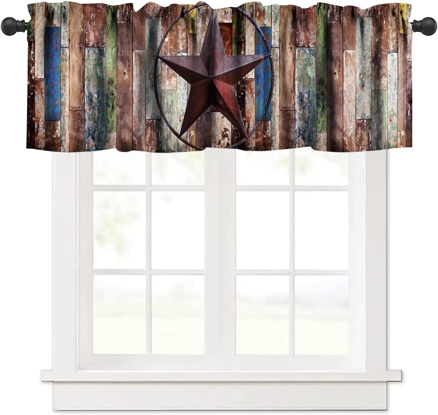 Amazon.com: Rustic Country Valances Curtains Texas Star Retro Barn Wood ...