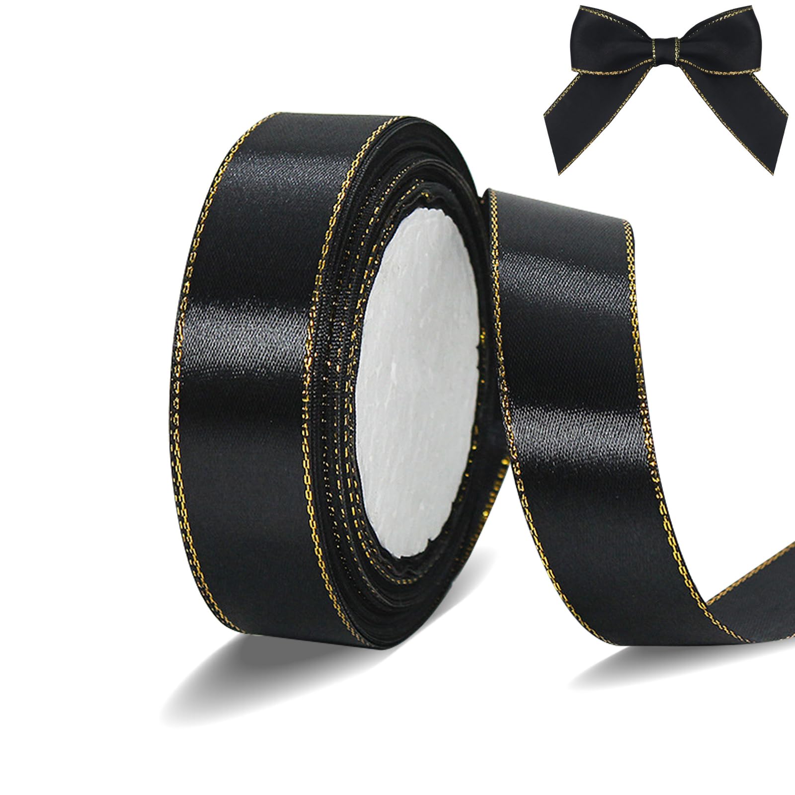 Amazon.com: Black Satin Ribbon with Gold Edges, Continuous Polyester ...