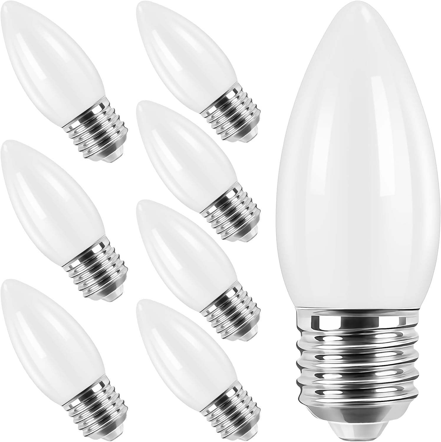Seigun 4W Frosted Candelabra LED Bulbs, 2700K Warm White, 360 Lumens ...