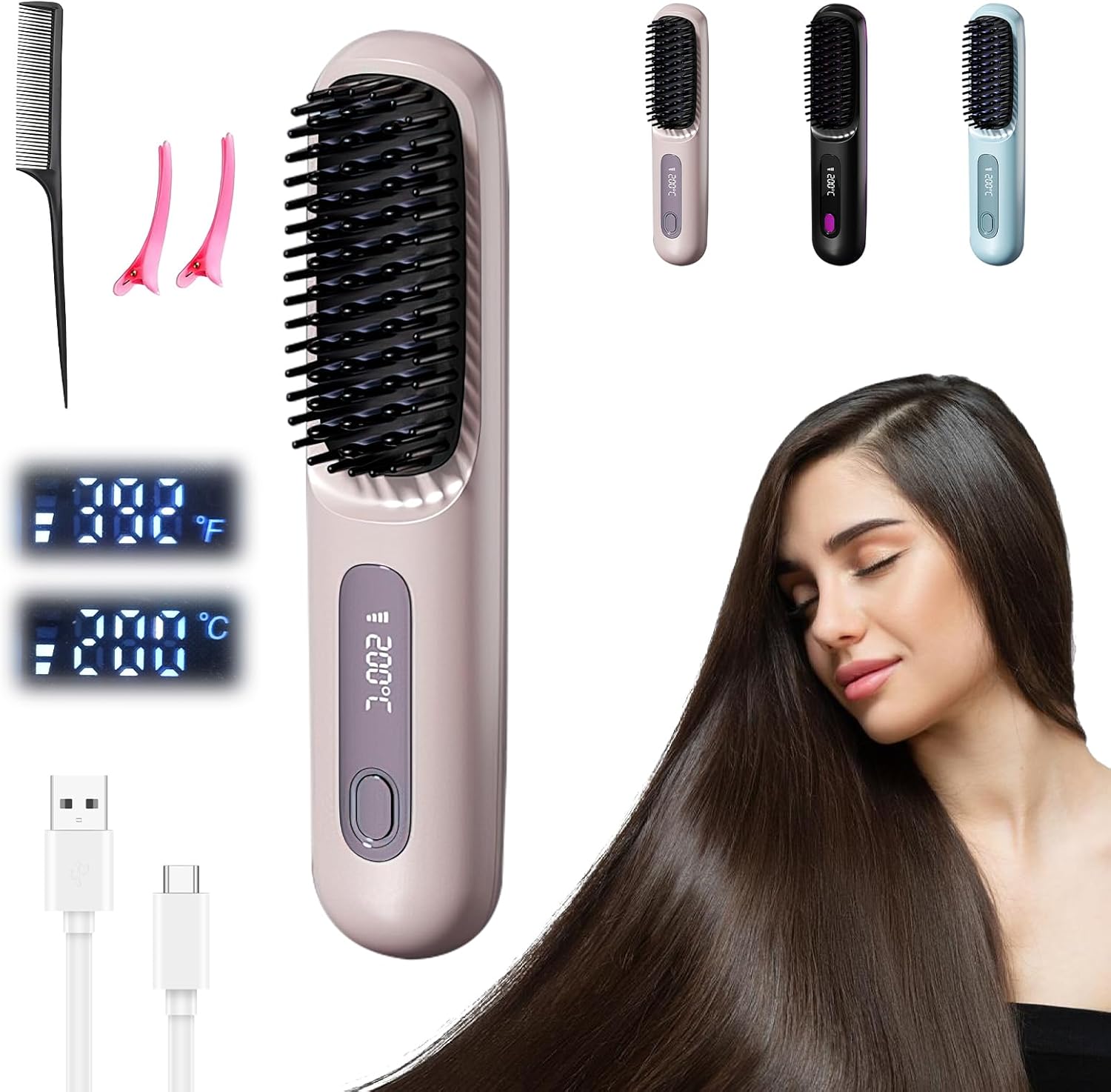 Portable Cordless Hair Straightener Brush, Go Brush Pro Straightening ...