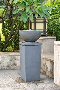 Amazon.com: 44.5" Polyresin Gray Zen Bowl Water Fountain, Outdoor Bird ...