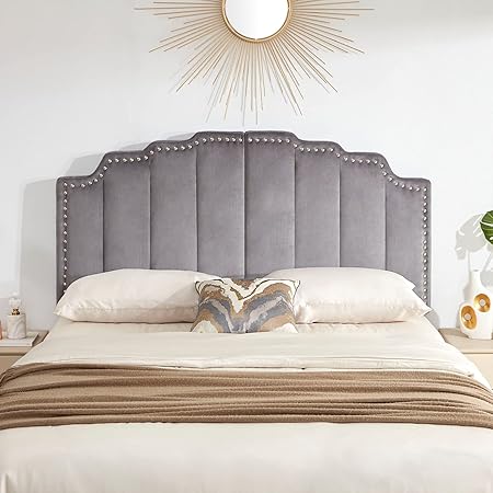 Amazon.com: 24KF Velvet Upholstered Tufted King headboard with Vertical ...
