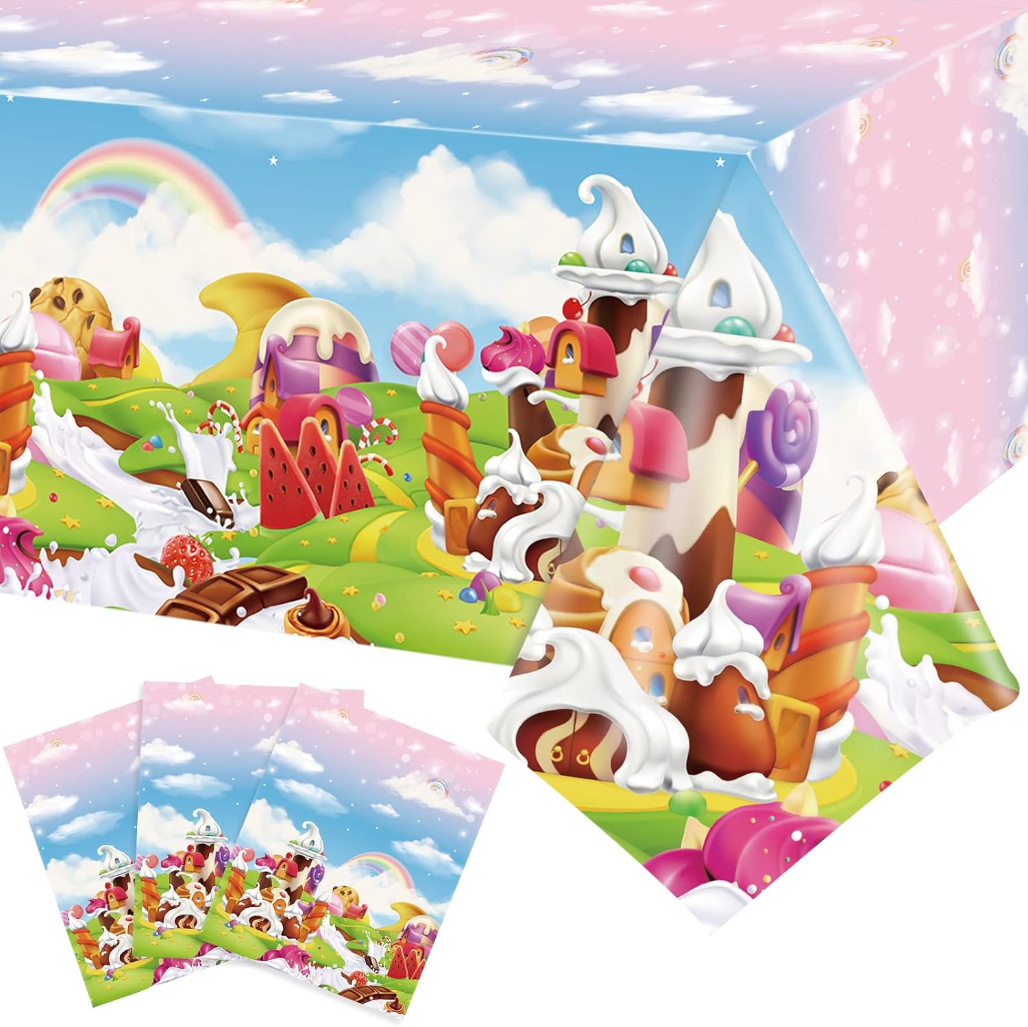 Amazon.com: Tiamon 3 Pieces Candyland Birthday Tablecloths Ice Cream ...