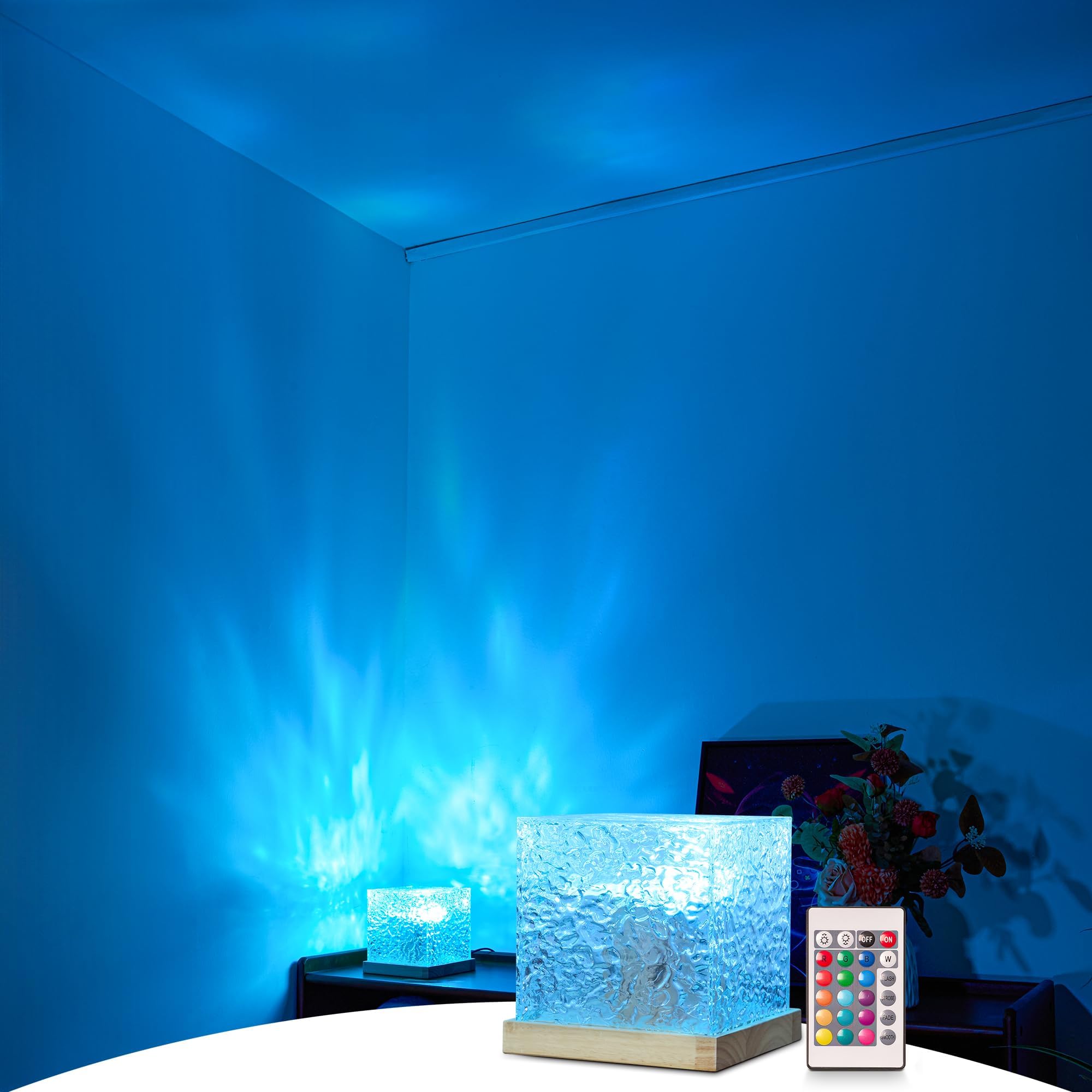 Ocean Wave Projector Light, 16 Color Gradual Rotating Flame Water Lamp ...