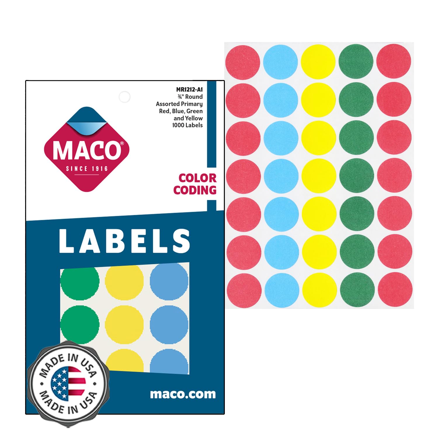 Snapklik.com : MACO Assorted Primary Round Color Coding Labels, 3/4 ...