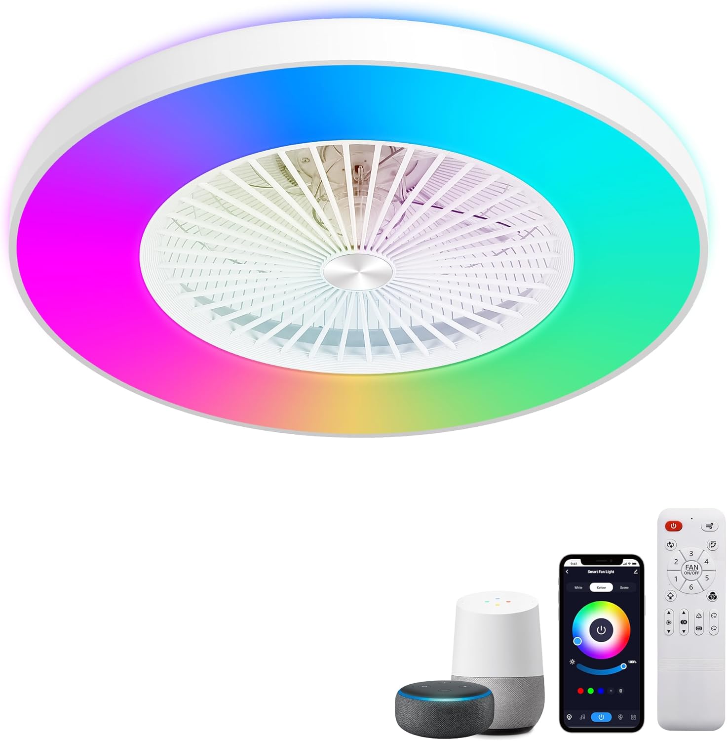 KAMLAM 24" Low Profile Ceiling Fans with Lights, Bladeless Ceiling Fan ...