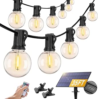 ZJOJO Solar Outdoor String Lights 35FT G40 Globe Patio Lights Outdoor ...