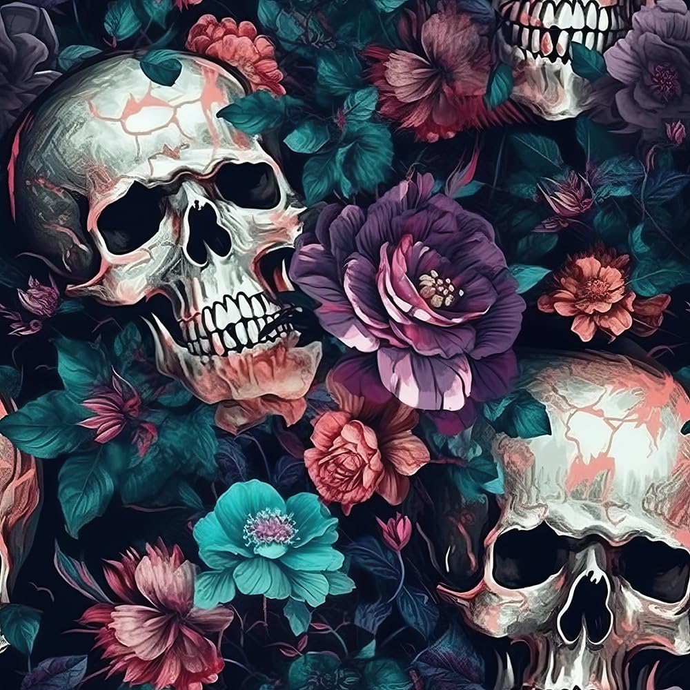 REDAMANCY Dark Purple Black Blue Skull Pink Flowers Gothic Peel and ...