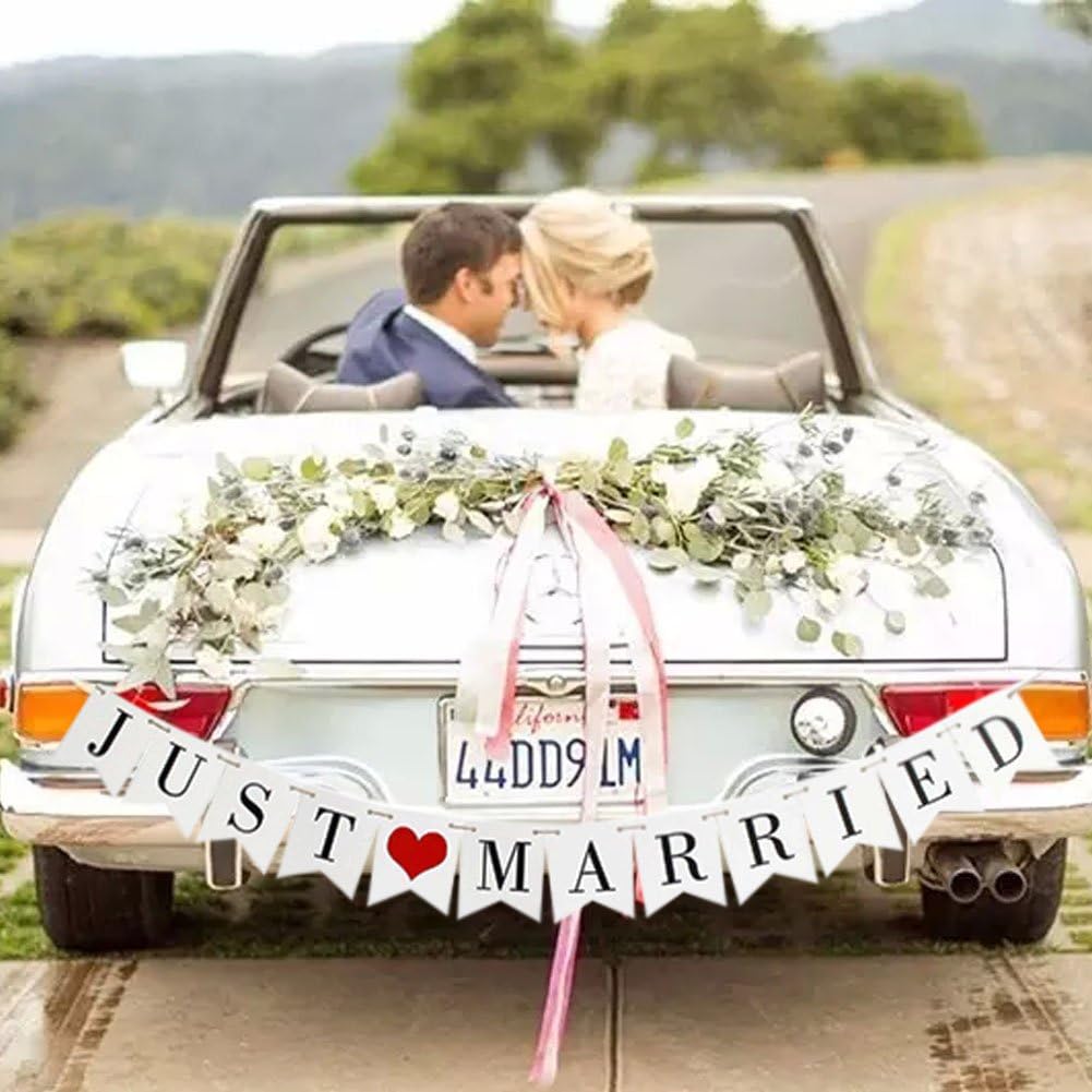Amazon.com: Vintage Just Married Banner Wedding Bunting Photo Booth ...