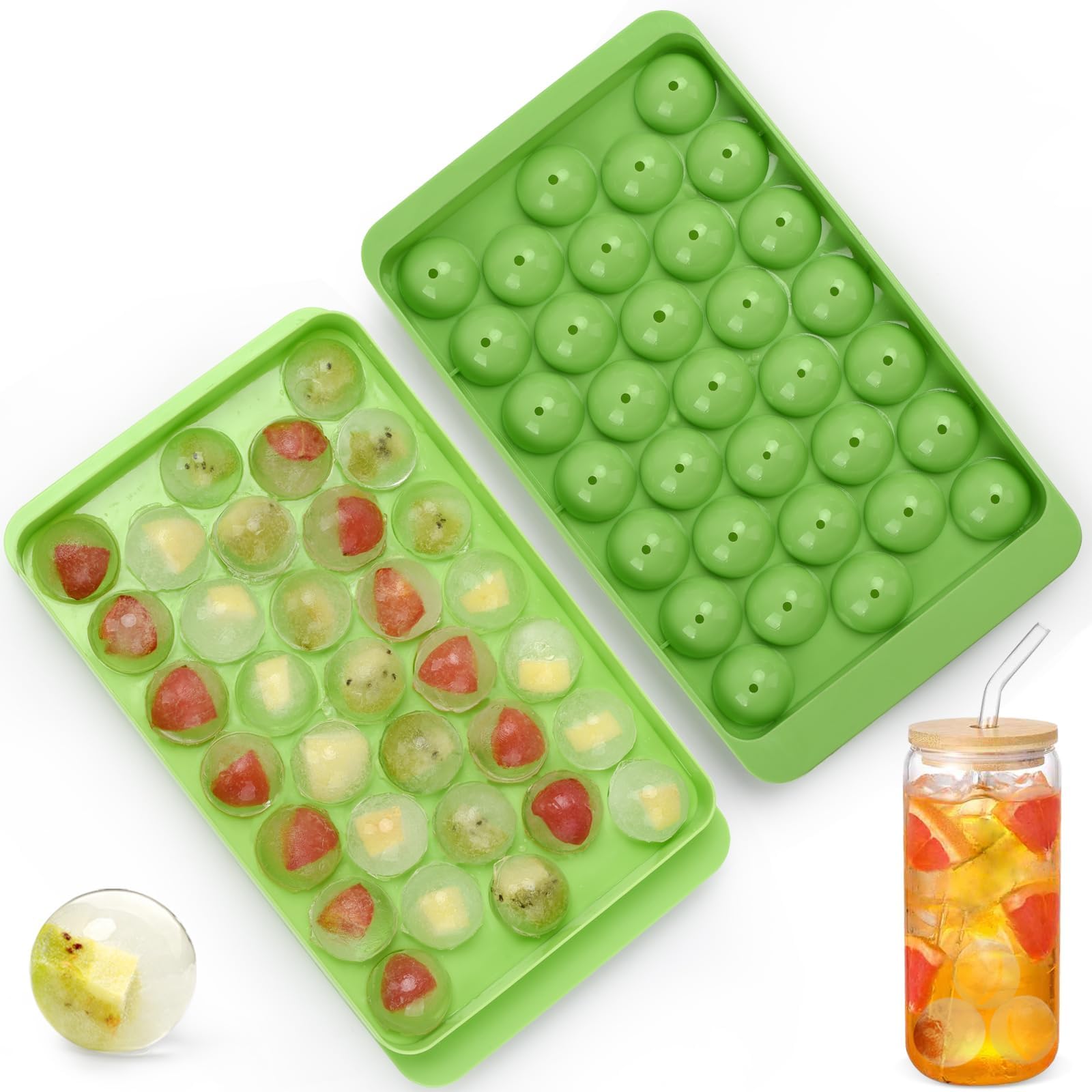 Amazon.com: Round Ice Cube Trays for Freezer with Lid and Bin - Small ...