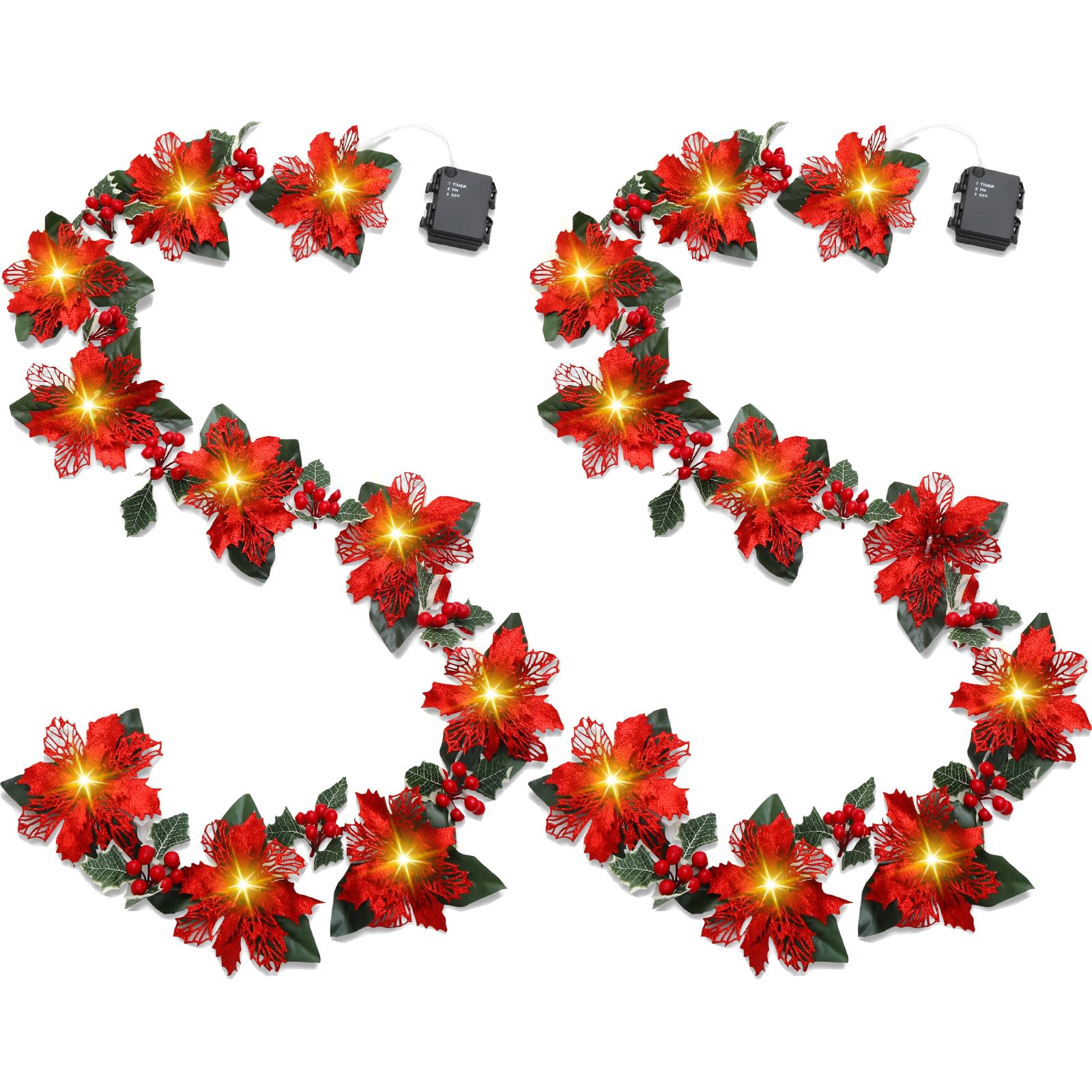 Amazon.com: 2 Pcs Christmas Glitter Artificial Poinsettia Garland 6.5 ...