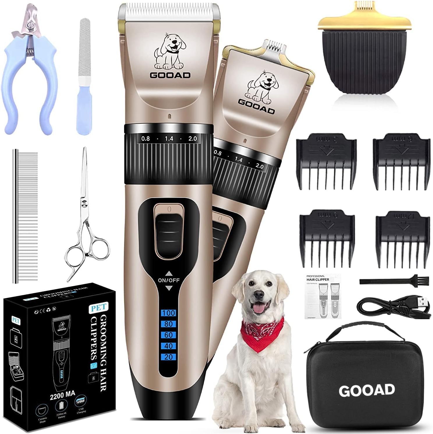 Amazon.com: GOOAD 14 Pcs Dog Clippers Low Noise 2 in 1 with USB ...