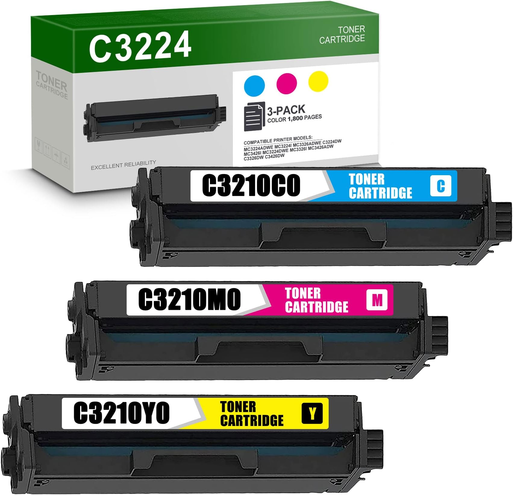 Amazon.com: EEL 3 Pack C3224 C3210C0 C3210M0 C3210Y0 Toner Cartridges ...