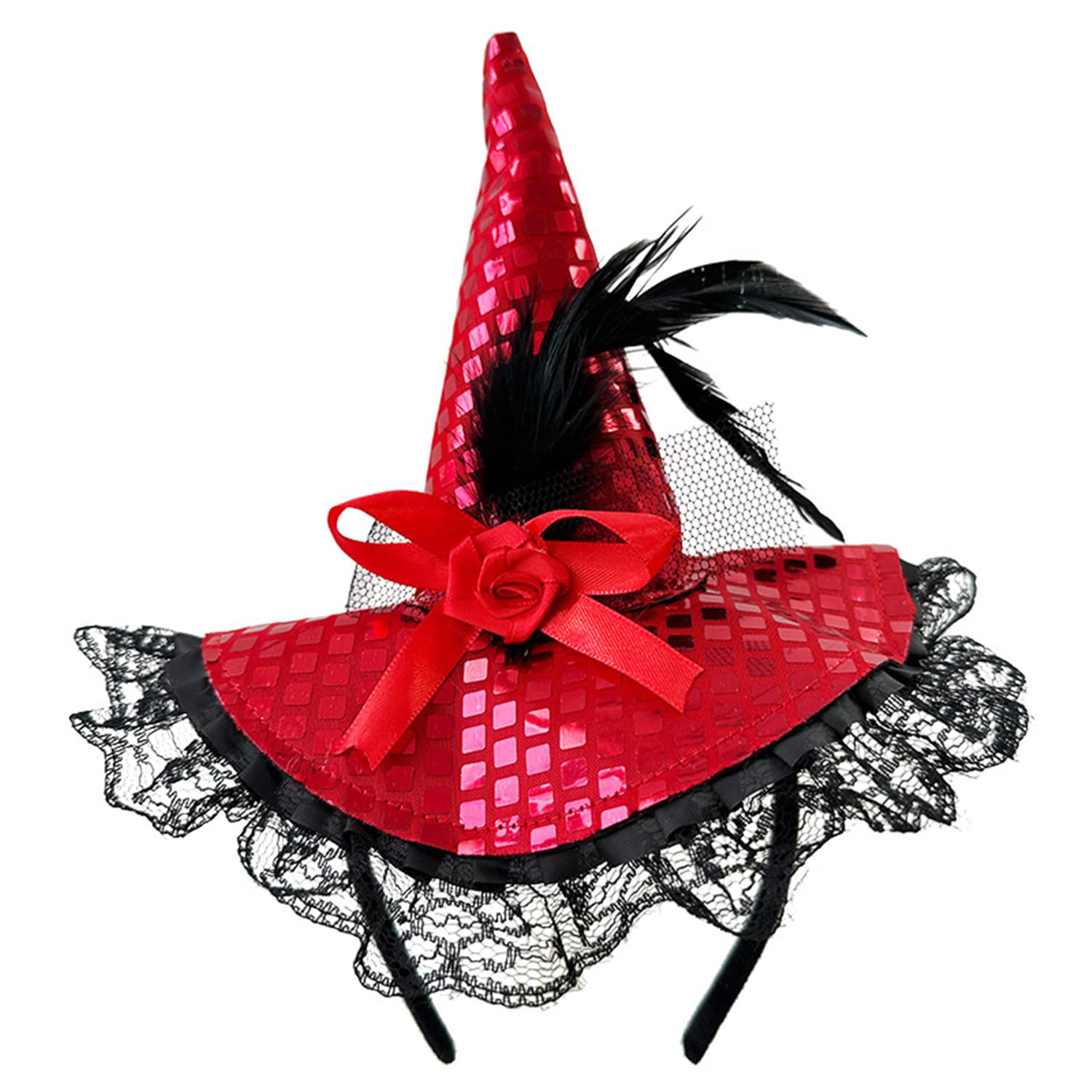 Amazon.com: Dzrige Halloween Witch Hat Headband Witch Feather Headwear ...