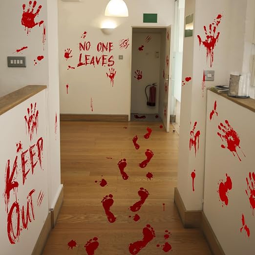Amazon.com: Halloween Bloody-Handprint-Footprints Floor Stickers, Scary ...