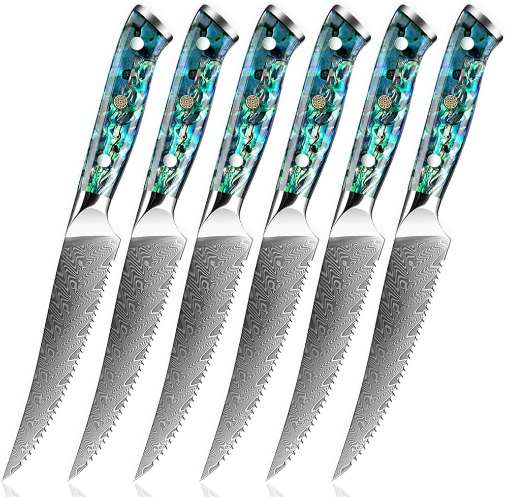 Amazon.com: SENKEN 7-Piece Damascus Kitchen Knife Set - Tsunami ...