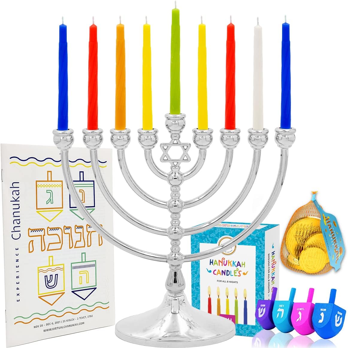 Amazon.com: Complete Hanukah Menorah Set - 1 Full Size 7" Menorah, 45 ...