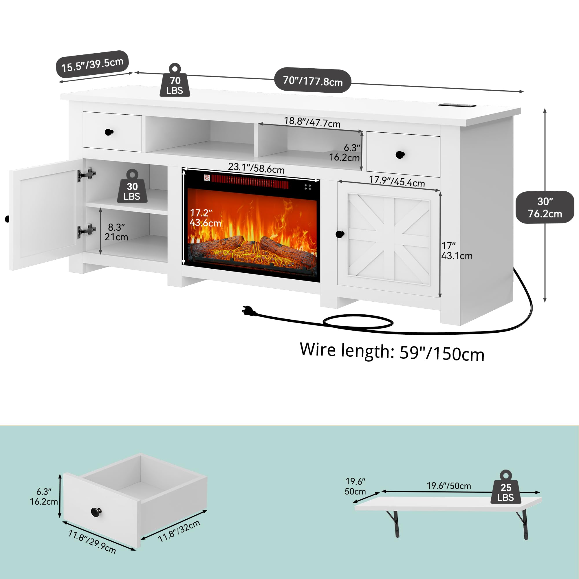 YITAHOME 70 Inch Entertainment Center with Fireplace for up to 80 Inch ...