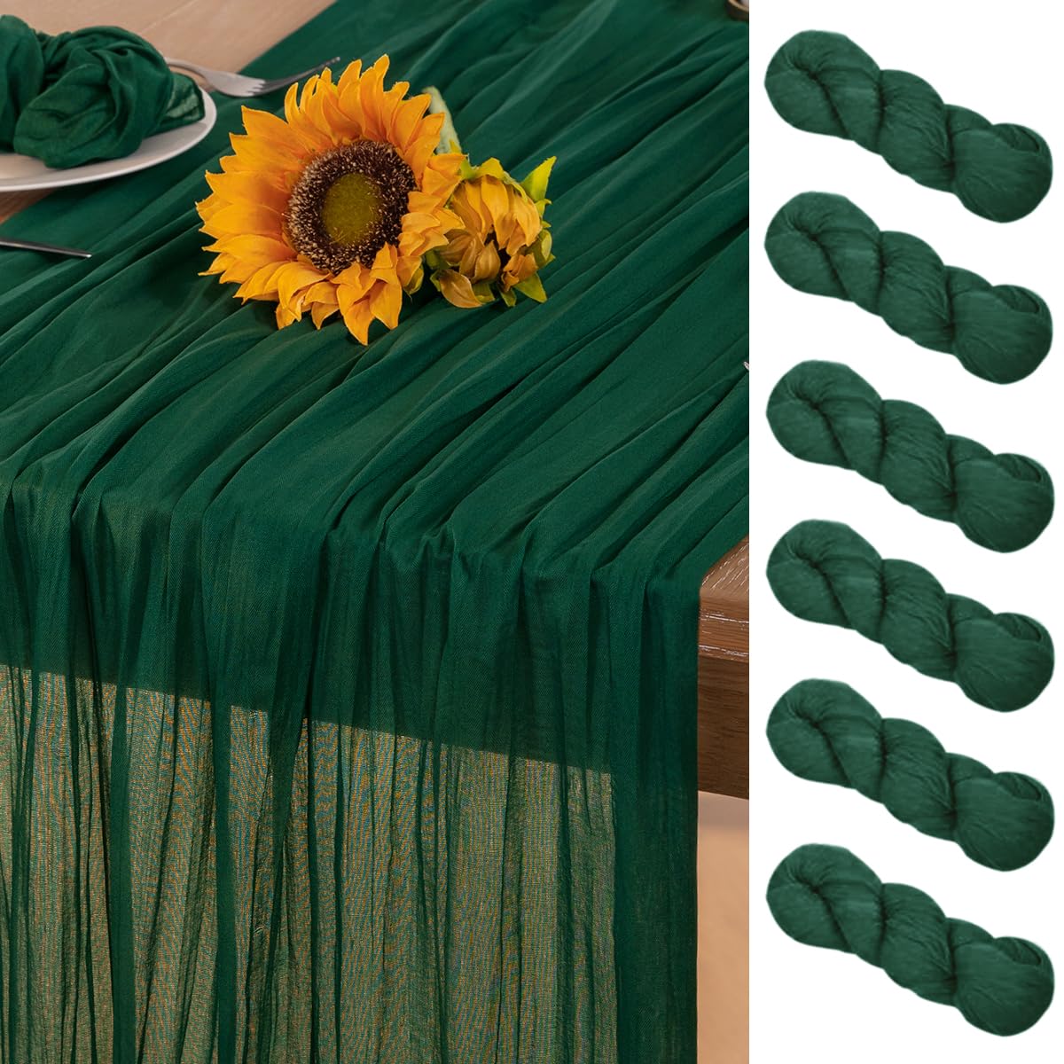 Amazon.com: DeZerlor Emerald Green Cheesecloth Table Runner 6 Pack Boho ...
