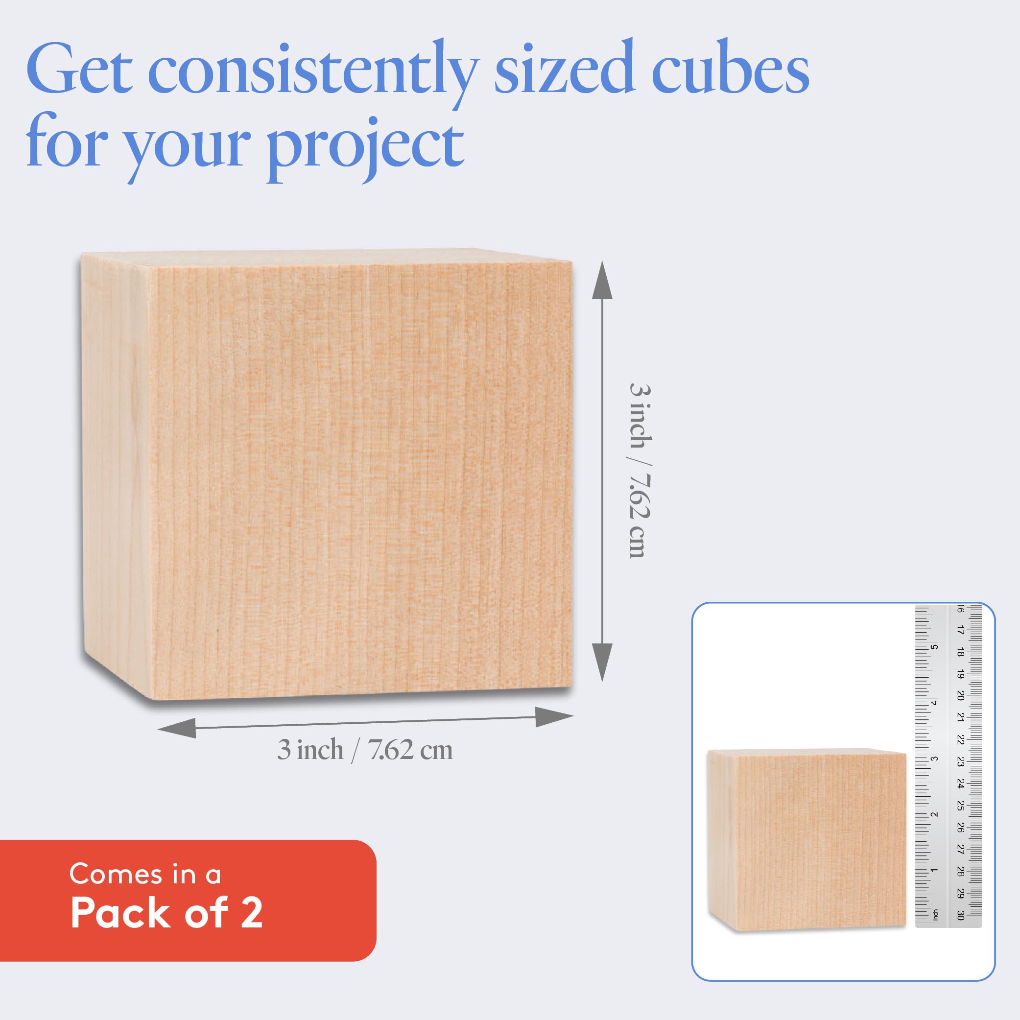 Snapklik.com : DIY Wooden Cubes 3-inch, Pack Of 2 Large Wooden Blocks ...