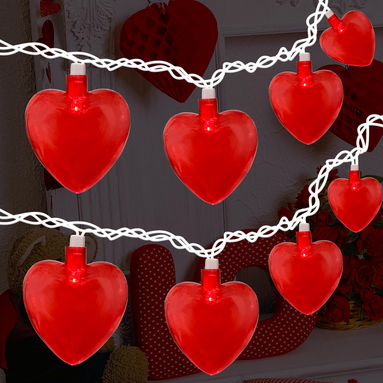 Oviejo 8.5Ft Red Heart String Lights, Valentines Day Decorations Lights ...