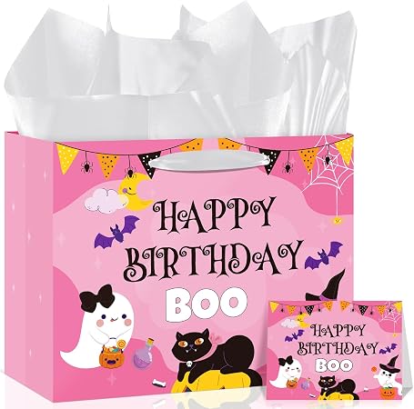 Amazon.com: Innovoscape Halloween Birthday Gift Bag Pink Ghost Boo Gift ...