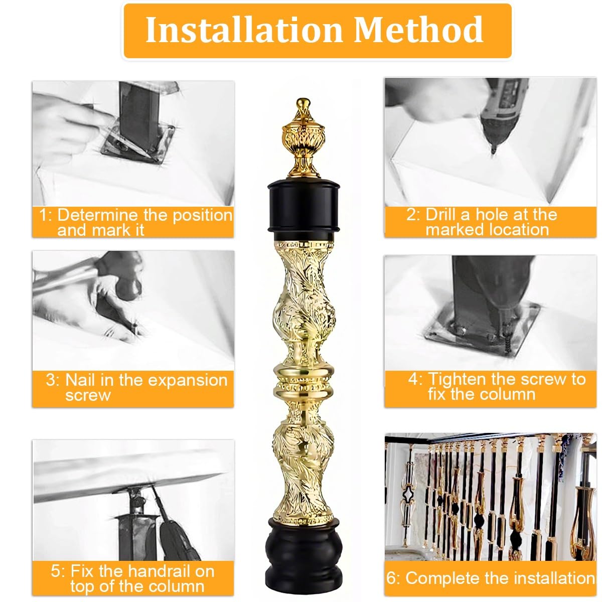 Snapklik.com : Magnesium-Aluminum Alloy Stair Newel Post, Black & Gold ...