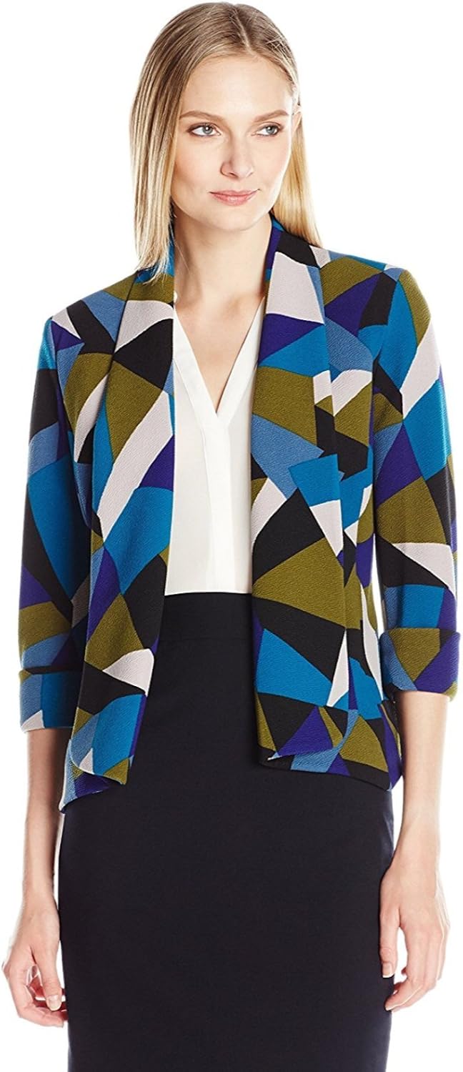 Amazon.com: Kasper Women's Triangle Geometiric Printed Flyaway Jacket ...