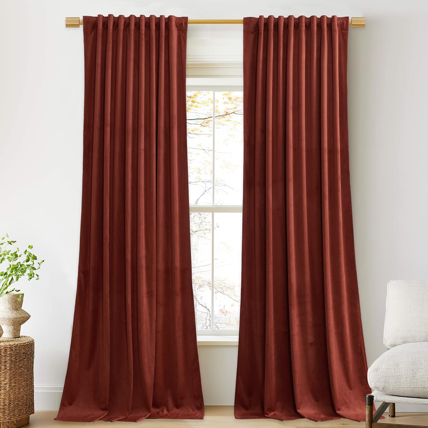Amazon.com: StangH Rust Velvet Curtains 90 inches Long - Theater ...