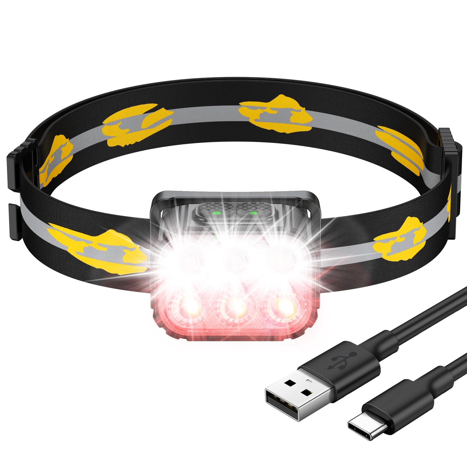 ISEYOU Head Torch Rechargeable, Super Bright Ultralight Headtorch with ...