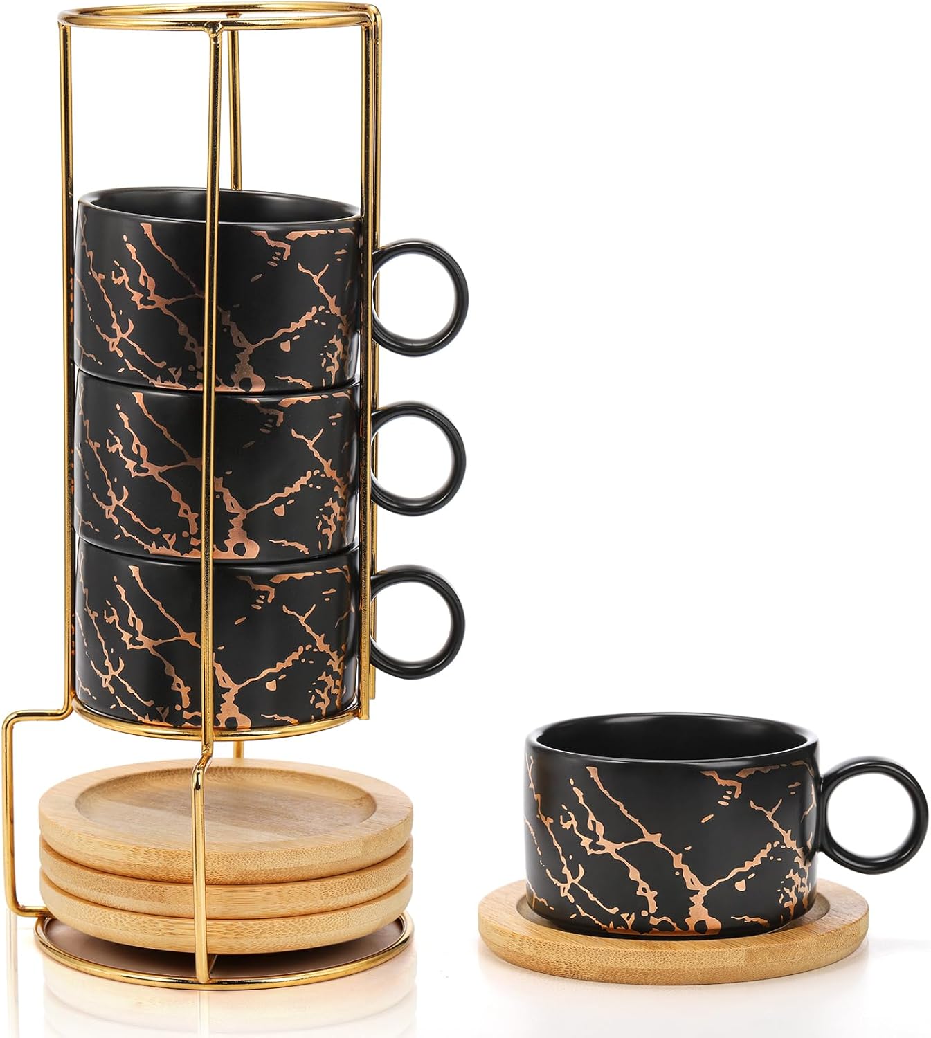 Amazon.com | Peohud Set of 4 Espresso Cup with Metal Stand, 6 Ounce ...