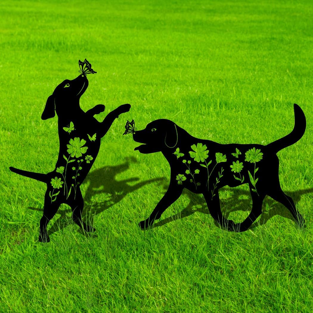 Amazon.com: SUNVERSE Metal Garden Decor Stakes,2Pc Metal Dog Silhouette ...