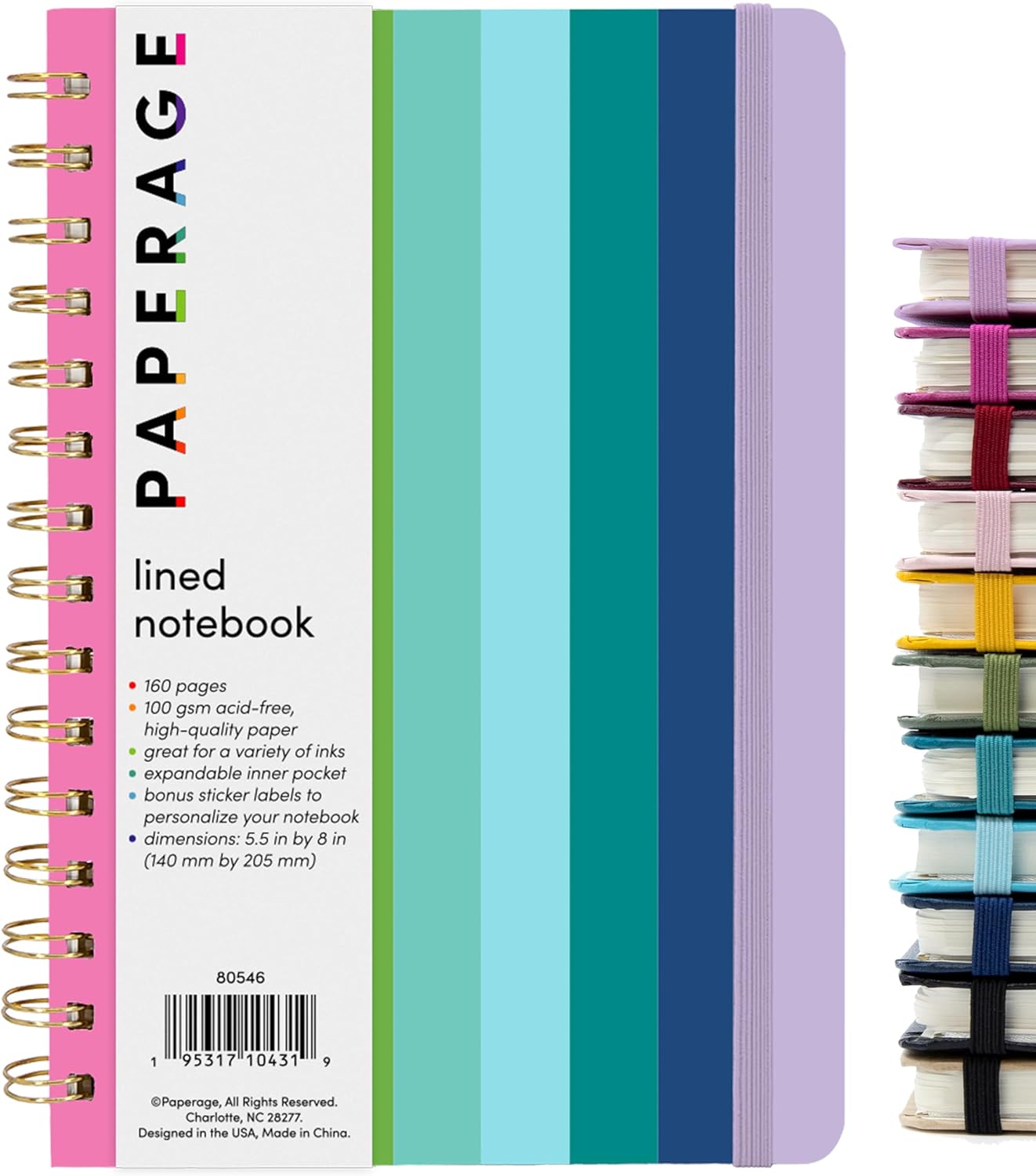 Amazon.com : PAPERAGE Lined Spiral Journal Notebook, (Rainbow Stripe ...