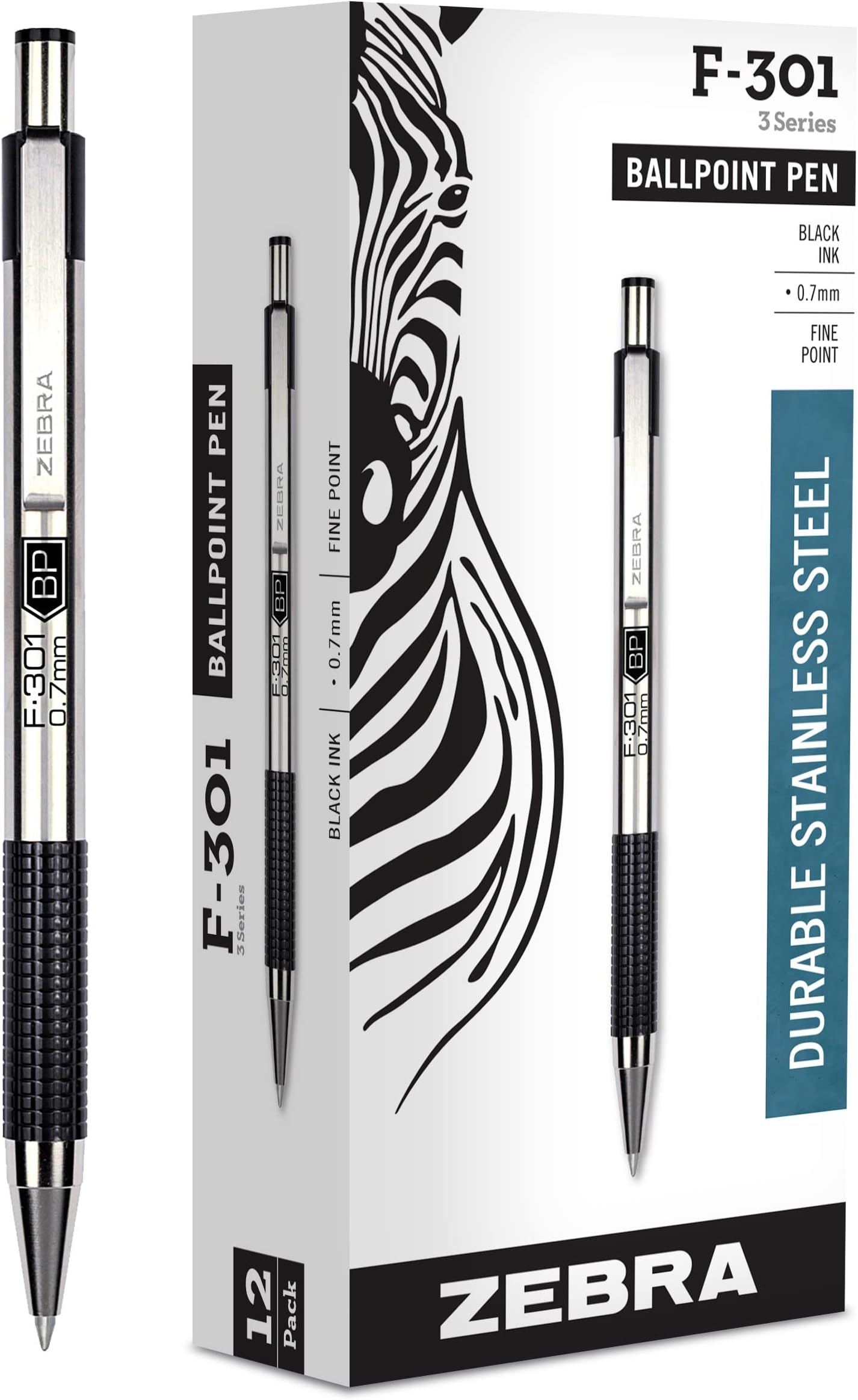 Zebra Pen F-301 Stainless Steel Retractable Ballpoint Pen 0.7mm Black ...