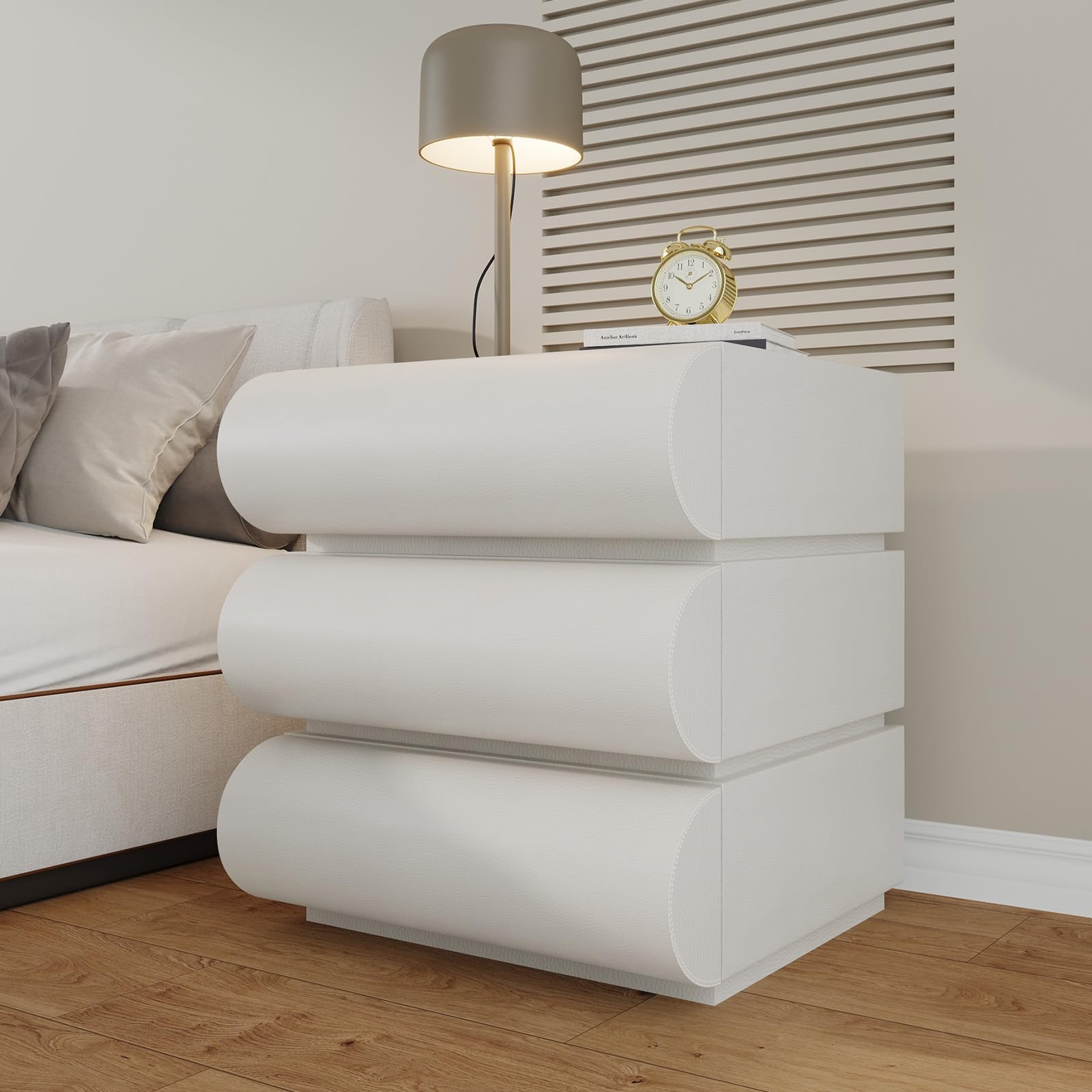 Amazon.com: POCHY Nordic Solid Wood Nightstand with 2 Drawer Bedside ...