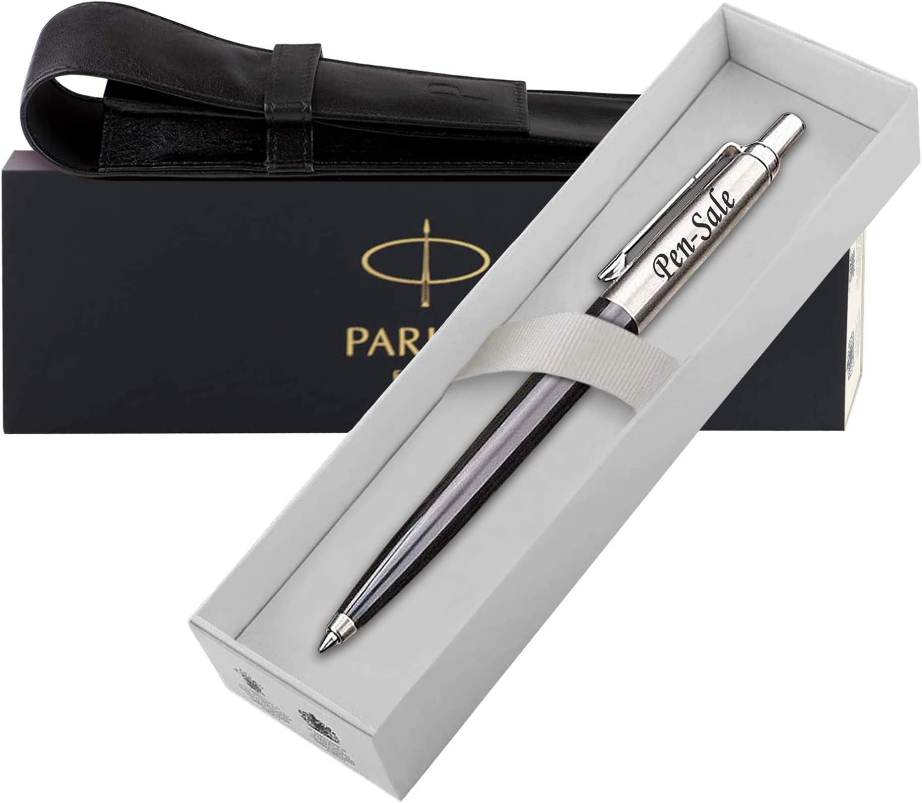 Personalised Engraved Parker Jotter Ballpoint/Fountain Pen/Set in a Leather Pouch, Personalised ...