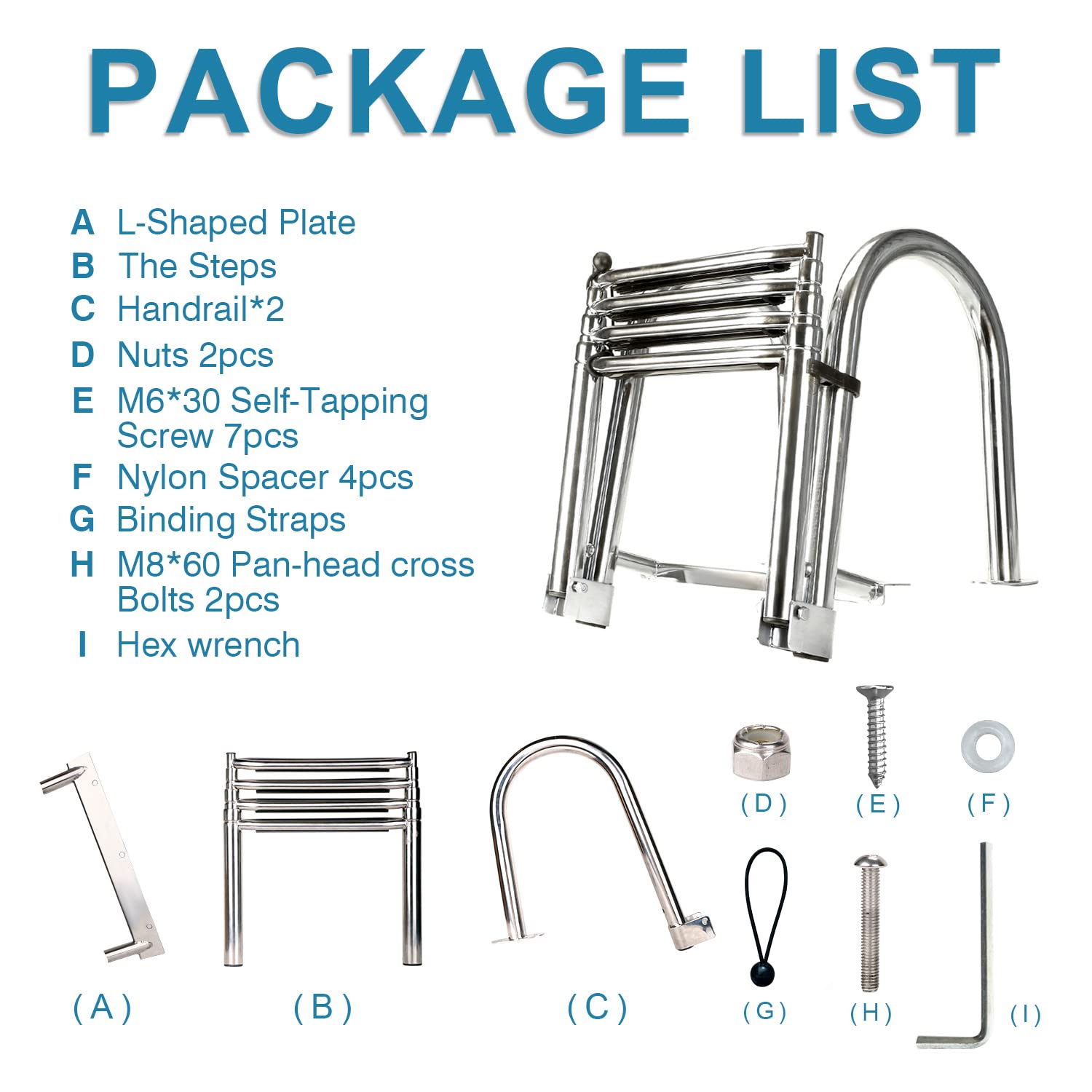 Snapklik.com : XGEAR 4 Step Pontoon Boat Ladder, Foldable Premium ...