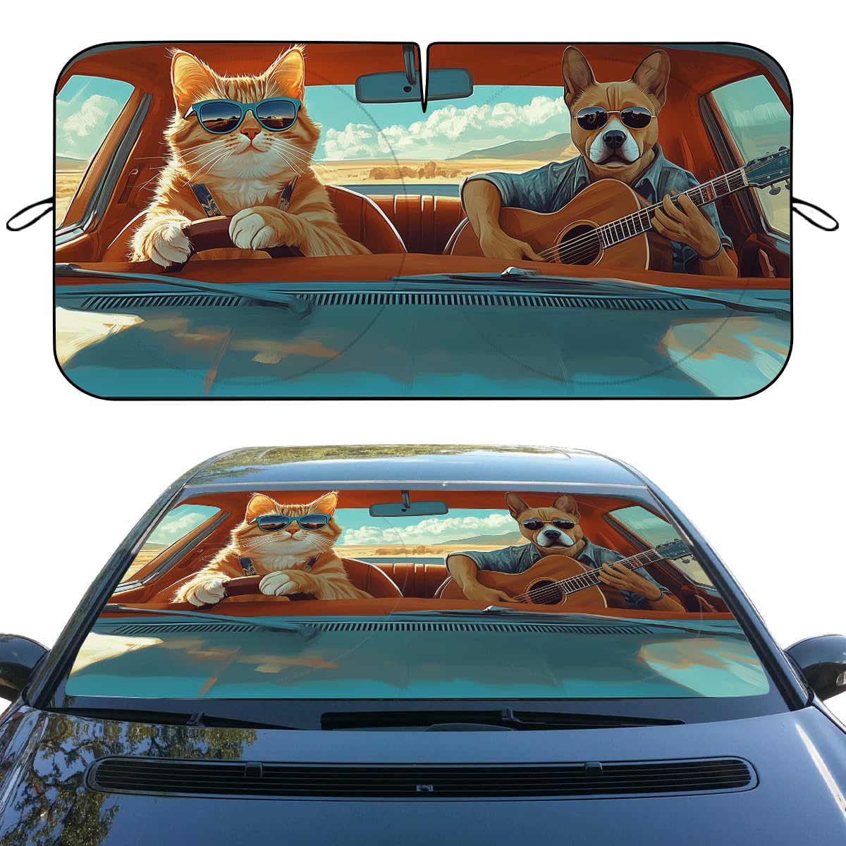 Amazon.com: Cute Cat Dog Driving Car Front Window Sun Shield Fun ...
