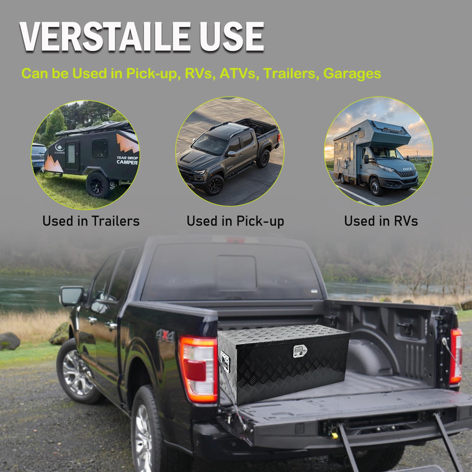 Snapklik.com : LucaSng 39"X13"X10" Black Aluminum Heavy Duty Pick Up Truck Bed Tool Box Trailer ...