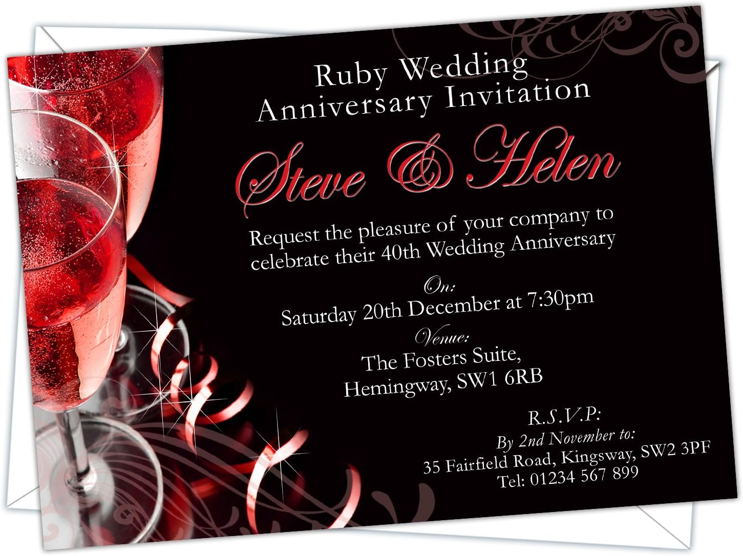 Personalised Ruby Wedding 40th Anniversary Invitations (Design Code ...